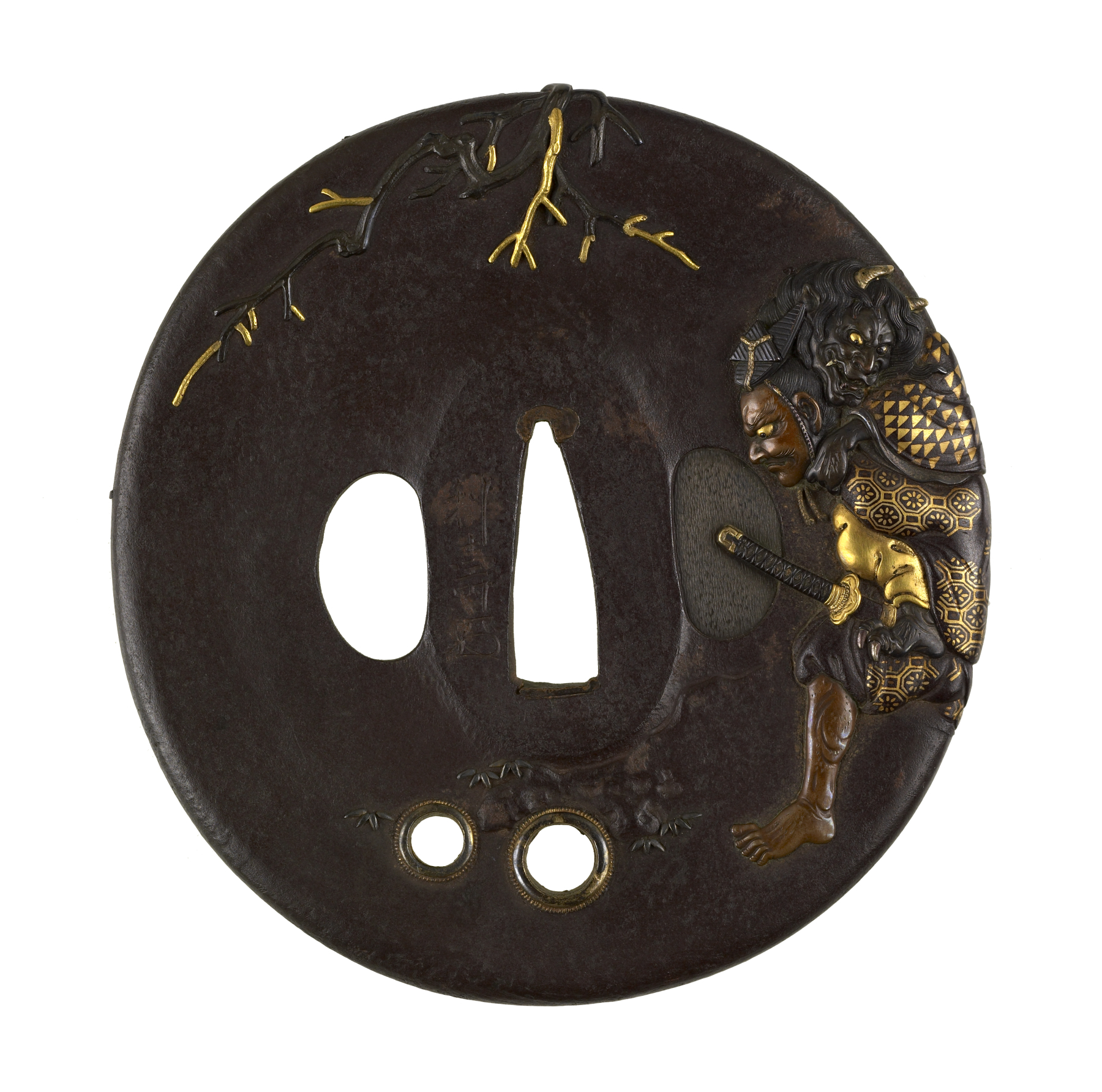 Tsuba with Ômori Hikohichi Crossing a Stream with a Demon | The Walters ...