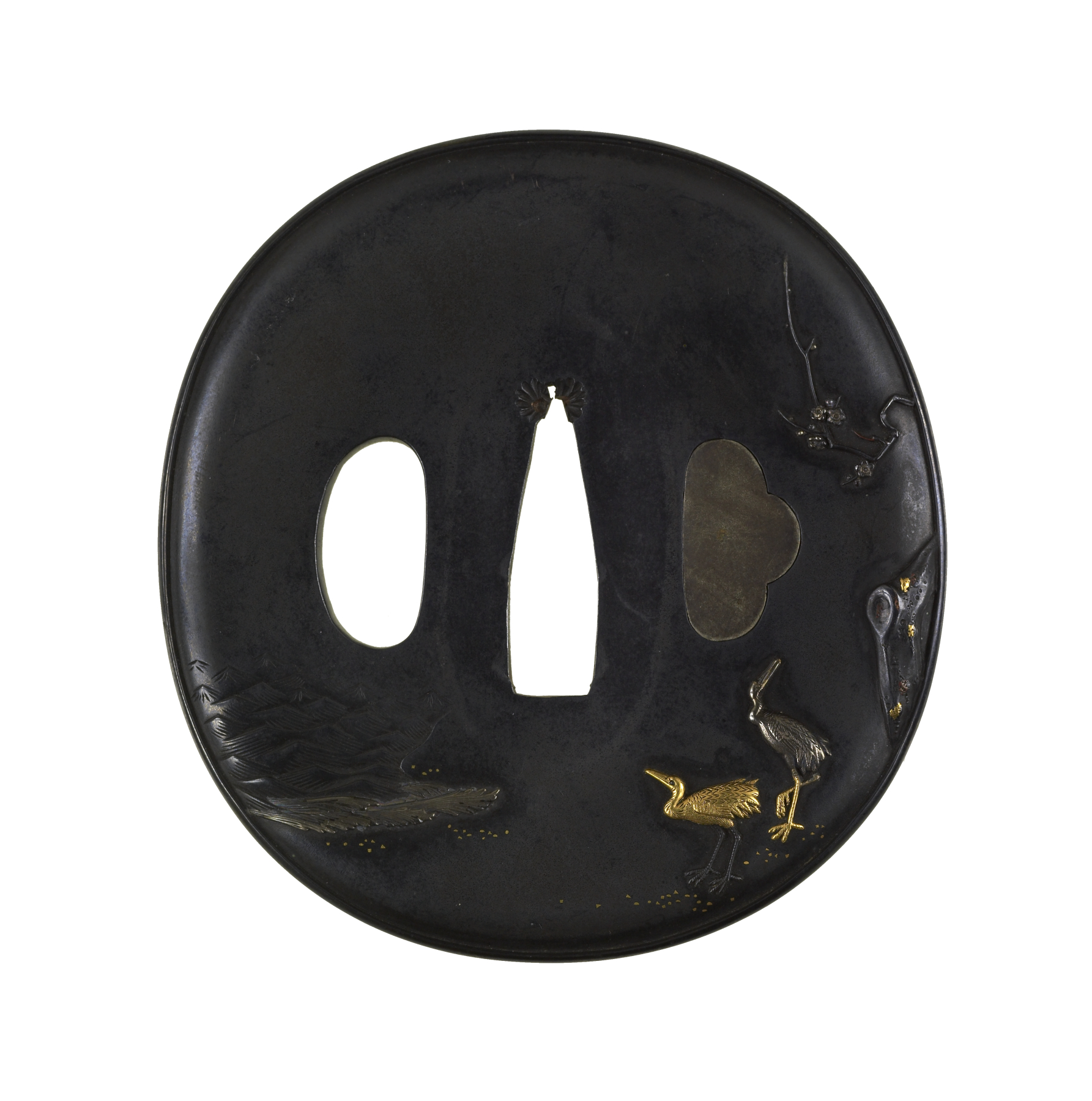 Tsuba with Cranes and Blossoming Plum at Water's Edge | The Walters Art ...