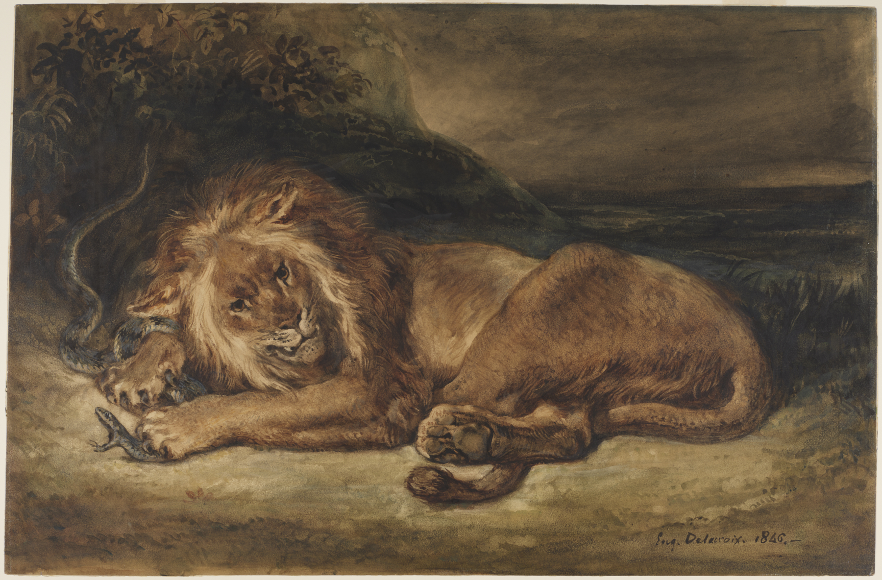 Eugène Delacroix, Lion and Snake, 1846. Acquired by William T. Walters ...